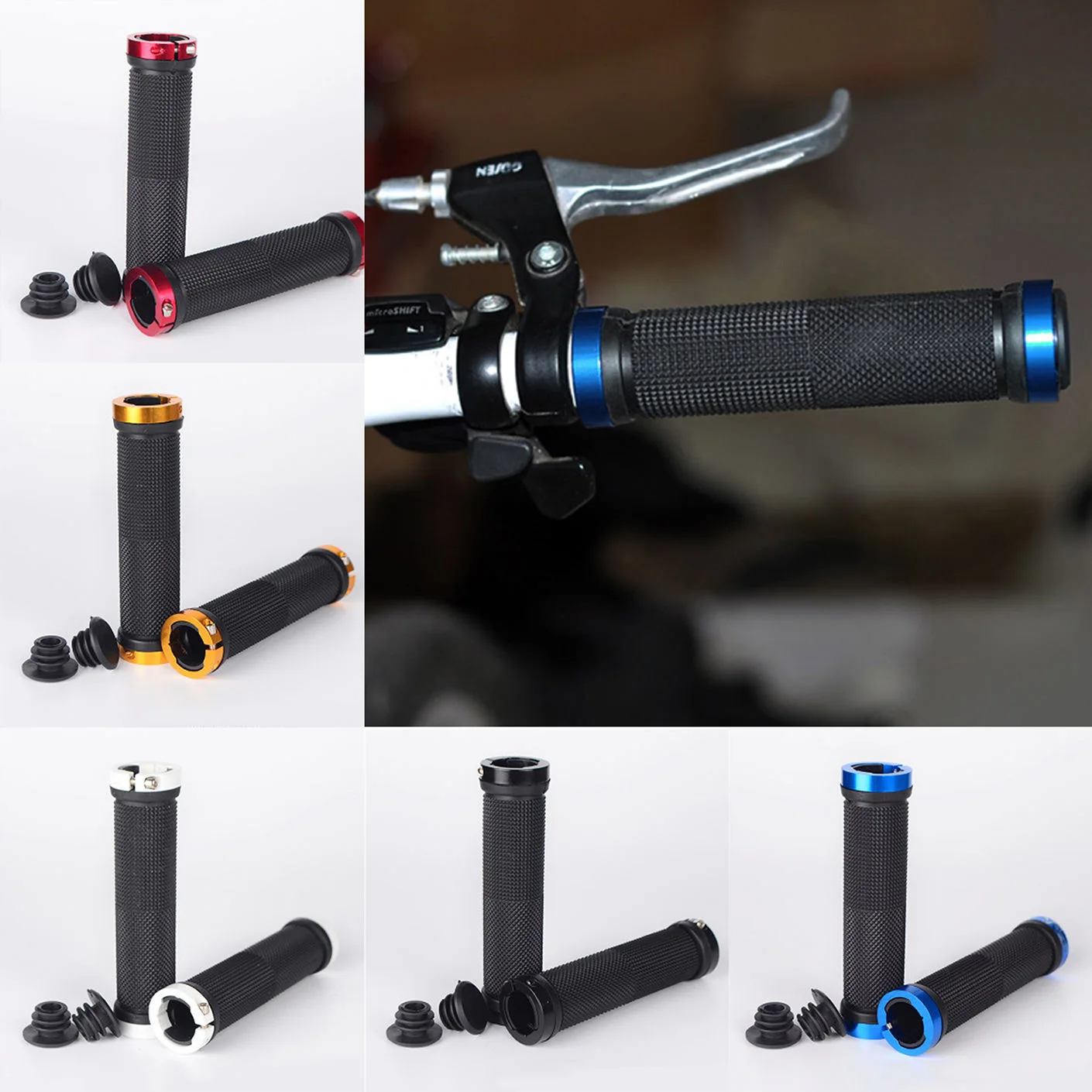 PE Rubber MTB Alloy Cuffs Bilateral Lock Bicycle Handle Grip Anti-skid ...