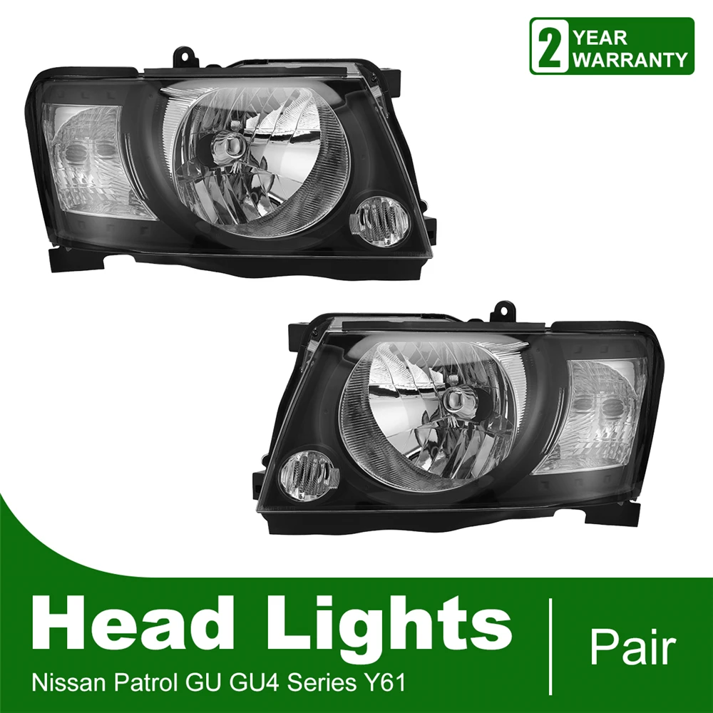 Pair Black Smoked LHS+RHS Headlights Lamp for Nissan Patrol GU4+ Y61 10 ...
