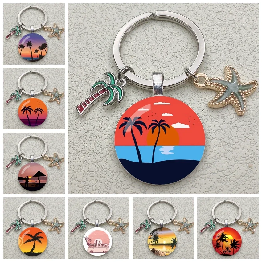Starfish-coconut-keychain-Beach-keychain-Seaside-sunset-keyring ...