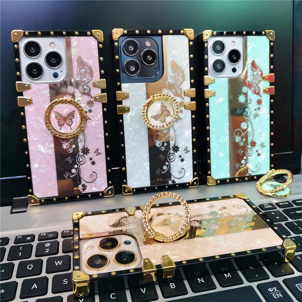 Glitter-Shell-Pattern-Flower-Butterfly-Cover-Square-Phone-Case-For ...