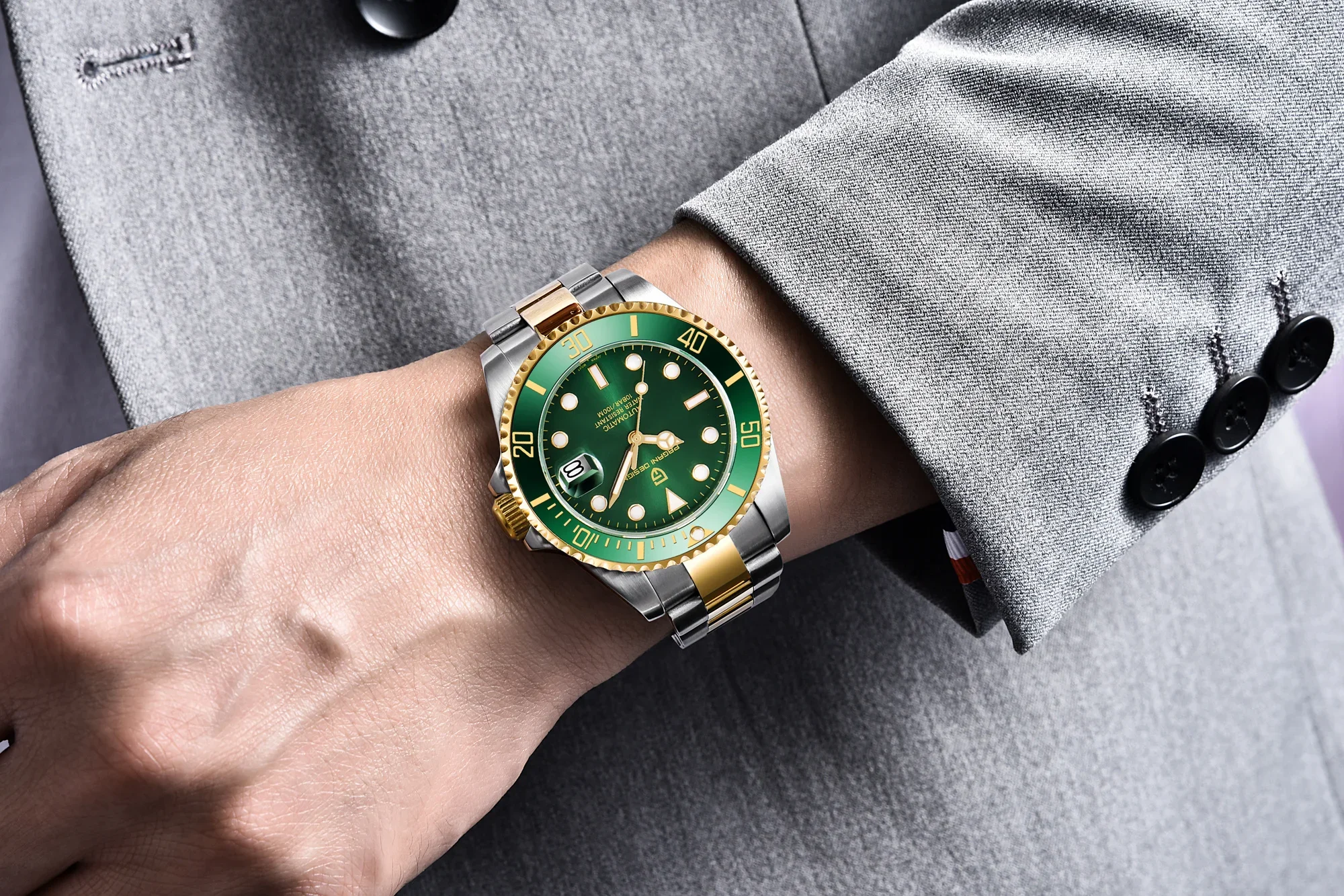 Ceas barbatesc Pagani Design Submariner, Mecanic, Argint / Negru - eMAG.ro