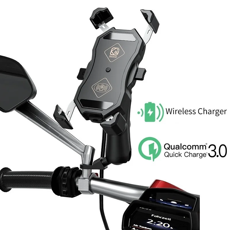 Waterproof Motorcycle Phone Holder 15W Qi Wireless Charger Stand QC3.0 ...