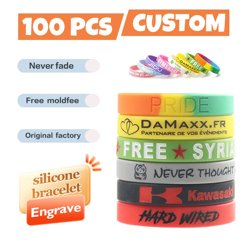 150-100-120-50PCS-Custom-Silicone-Bracelet-For-Woman-and-Man-Customized ...