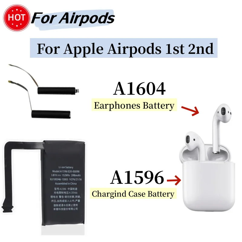 Battery For airpods 1st 2nd A1604 A1602 A1523 A1722 A2032 A2031 air ...