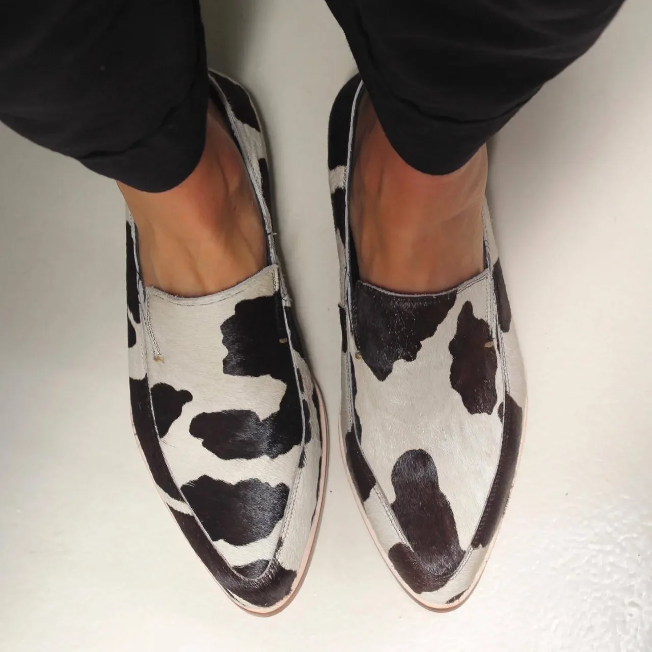 Sneakers Shoes Women Pointed 40-43 Shallow Mouth Cow Pattern Large Size ...