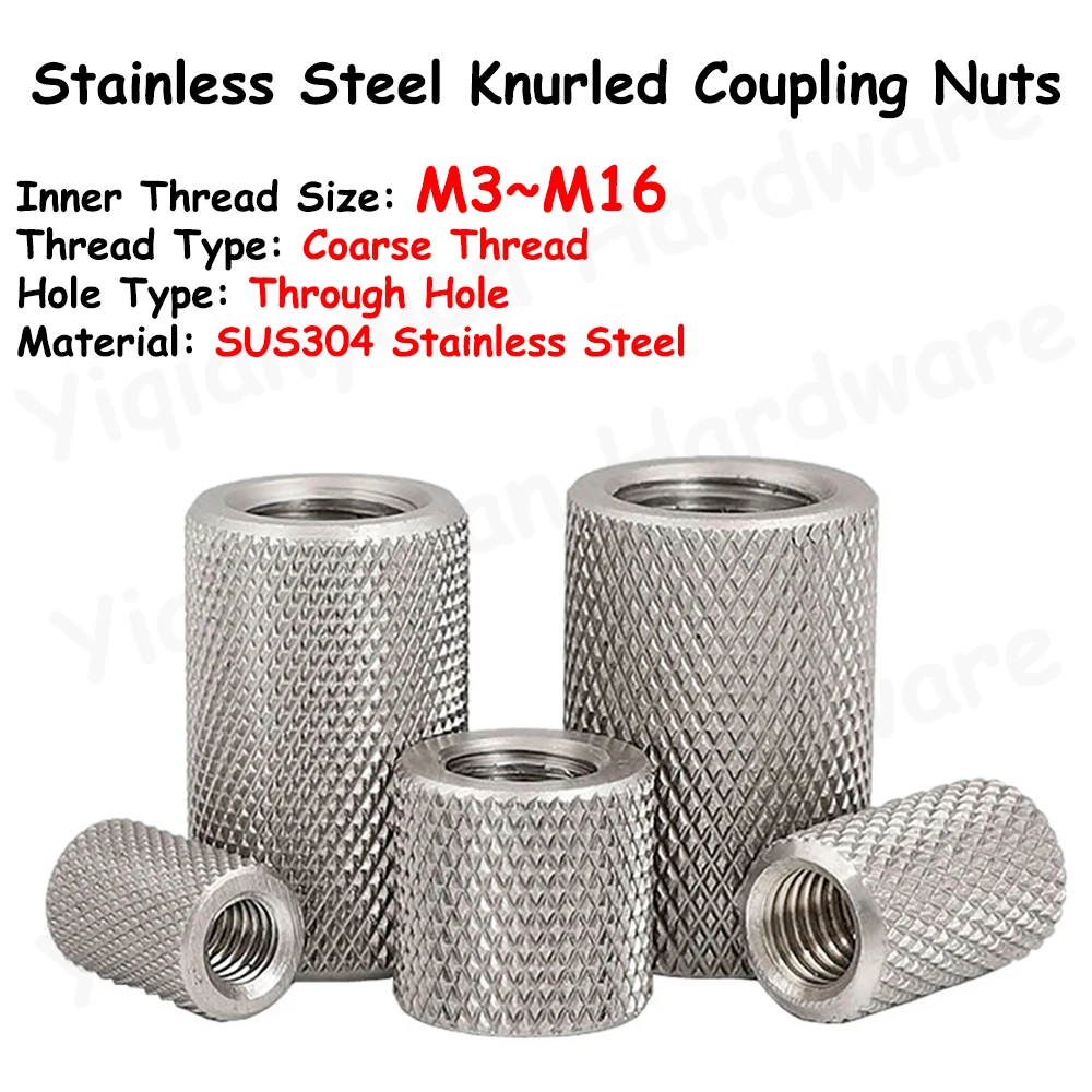 M3 M4 M5 M6 M8 M10 M12 M14 M16 Coarse Thread SUS304 Stainless Steel Extend Long Knurled Round ...