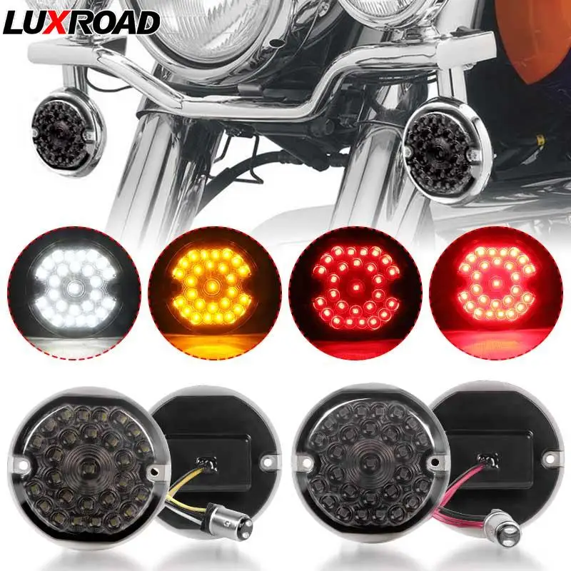 Motorcycle-Smoke-1156-1157-Front-Led-Turn-Signal-Lights-DRL-White-Amber ...