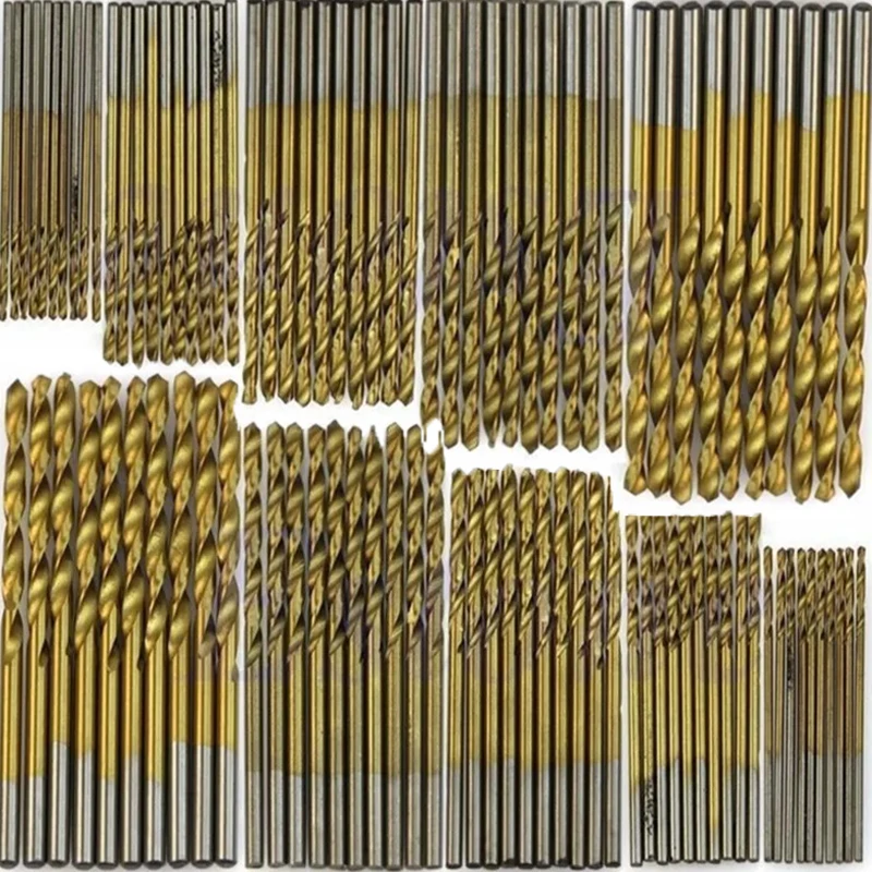 Hot-Selling-100Pcs-Titanium-Coated-Drill-Bits-HSS-High-Speed-Steel ...