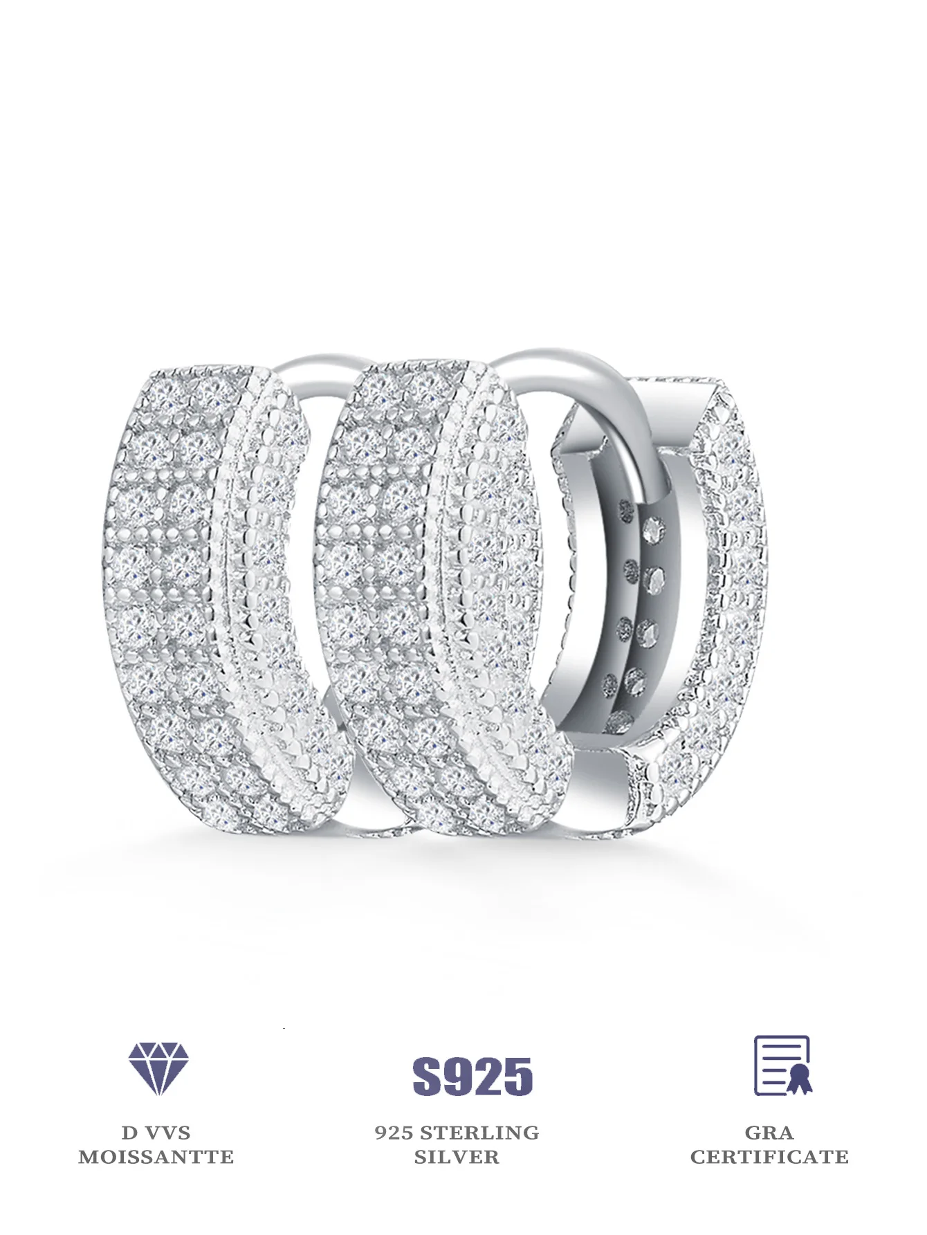 luxury Clip Earring 925 Sterling Silver Earrings Full Diamond Pave Clip ...