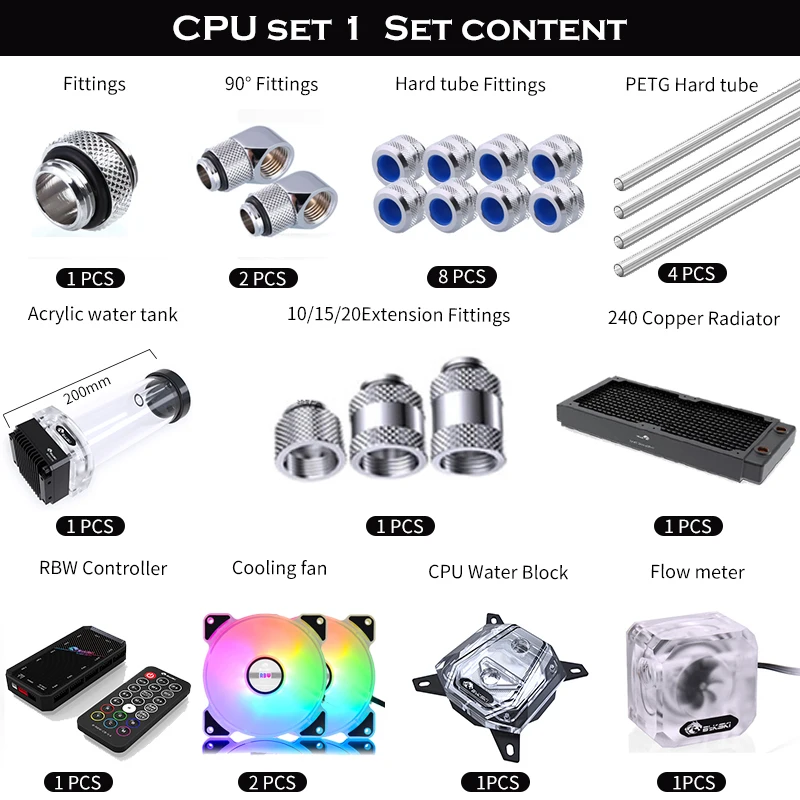 Bykski DIY PC Split Hard Pipe Tube Water Cooling Kit For Intel AMD ...