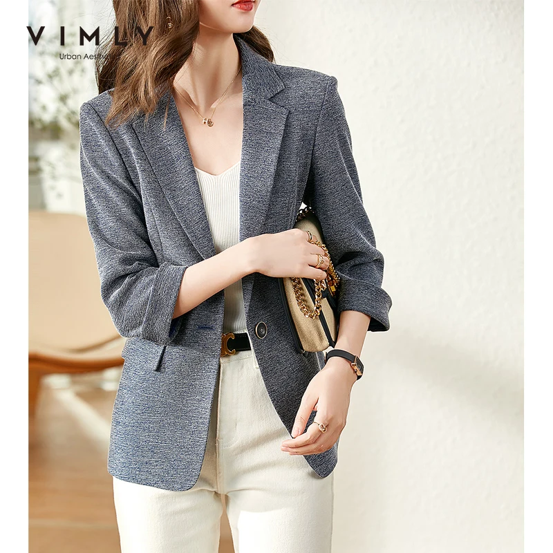 VIMLY-New-Blazer-For-Women-Autumn-Fashion-Jacket-Single-Breasted-Long ...