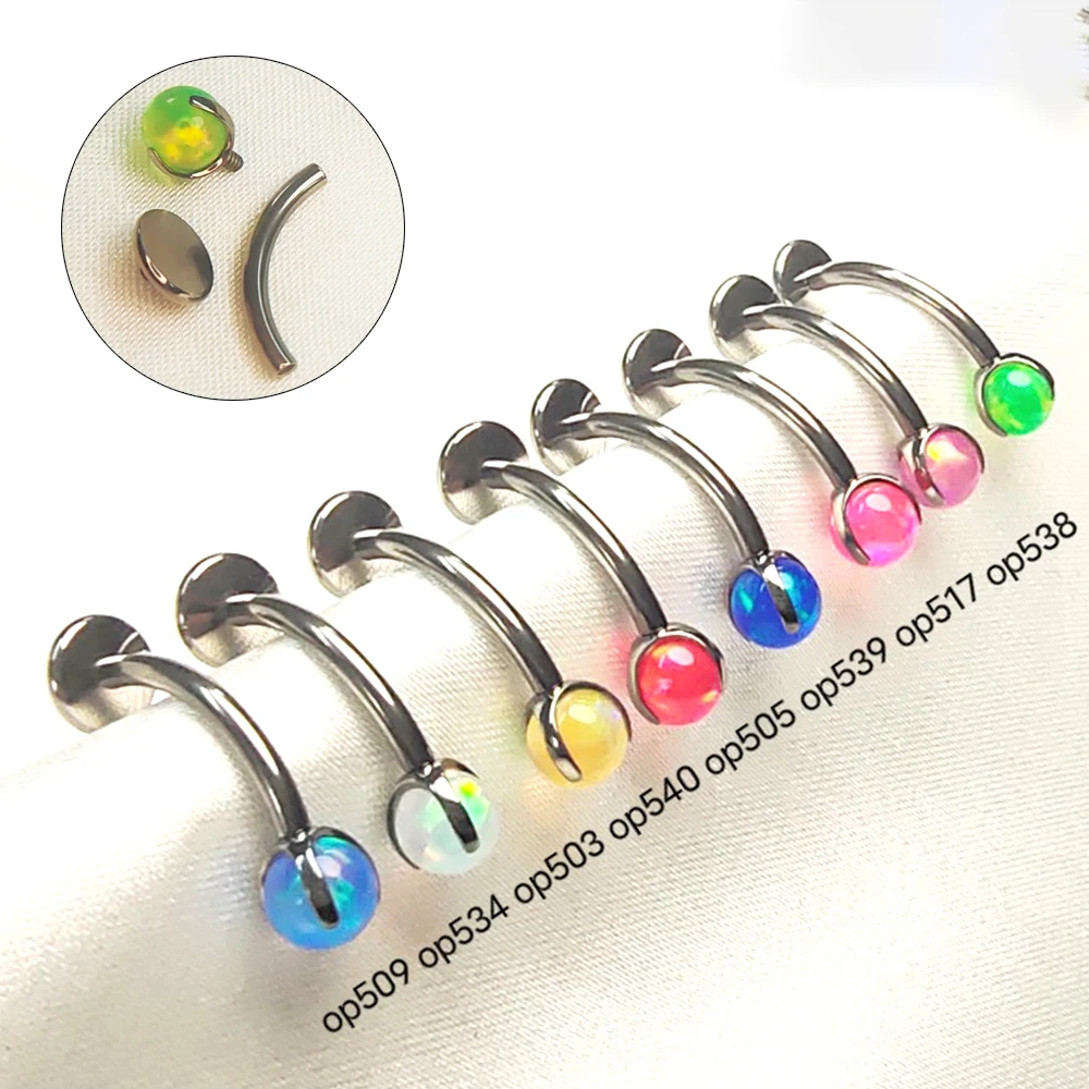 1PC F136 Titanium Floating Belly Piercing Opal Eyebrow Jewelry Curved ...