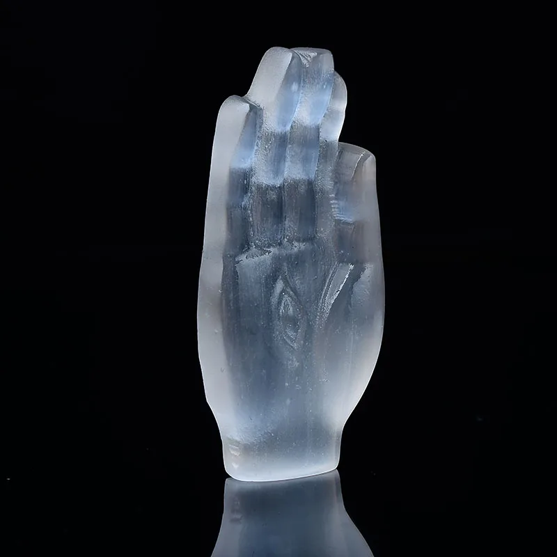 1pc Natural White Selenite Palm Eye Carved Buddha Hand Fengshui Statue ...