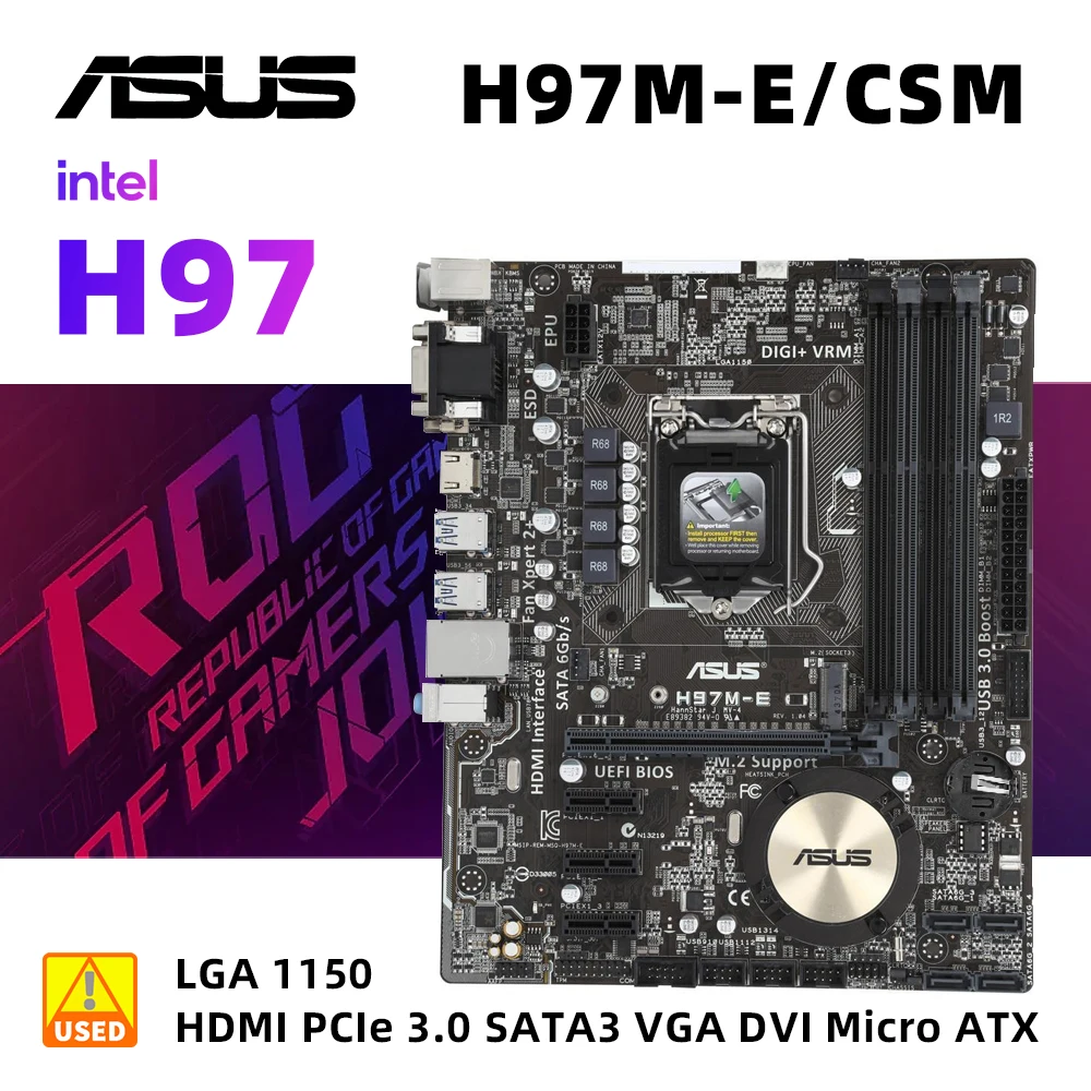 LGA 1150 Motherboards kit Asus H97M E/CSM + I7 4790 cpu 4 × DDR3 DIMM ...