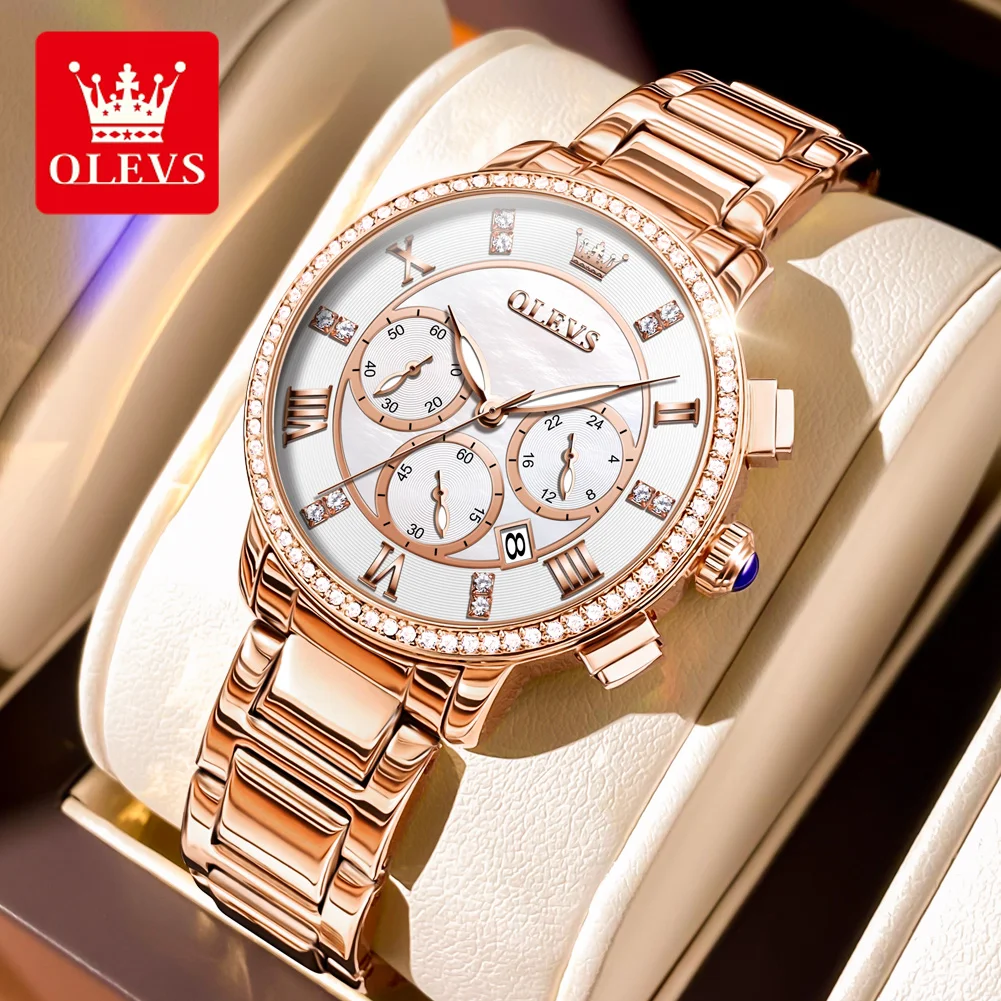 OLEVS-Elegant-Quartz-Watch-for-Women-Rose-Gold-Stainless-Steel-Ladies ...