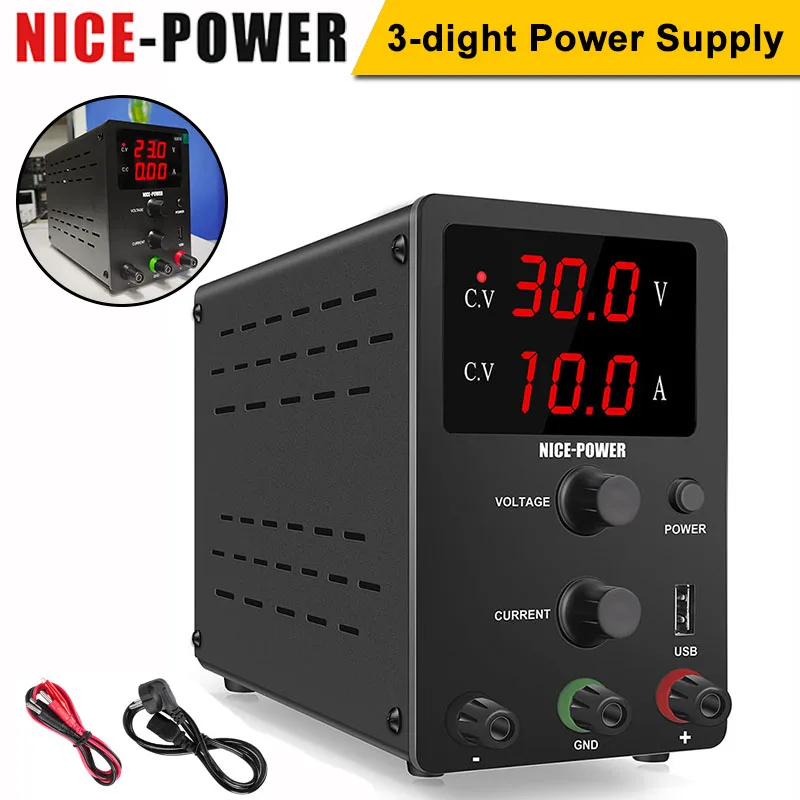 Nice-power-Lab-DC-Adjustable-Power-Supply-3-digital-LED-Display-Variable-Voltage-Stabilized-30V ...