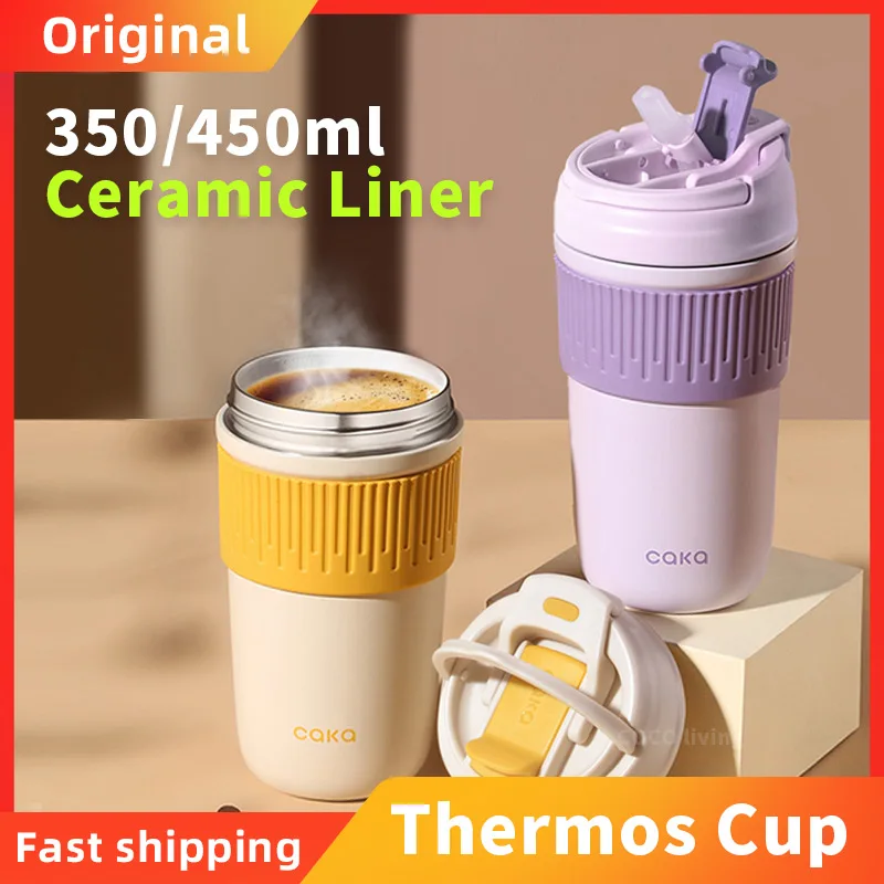 Taza térmica Caka con tapas y pajitas, botella de agua de acero ...