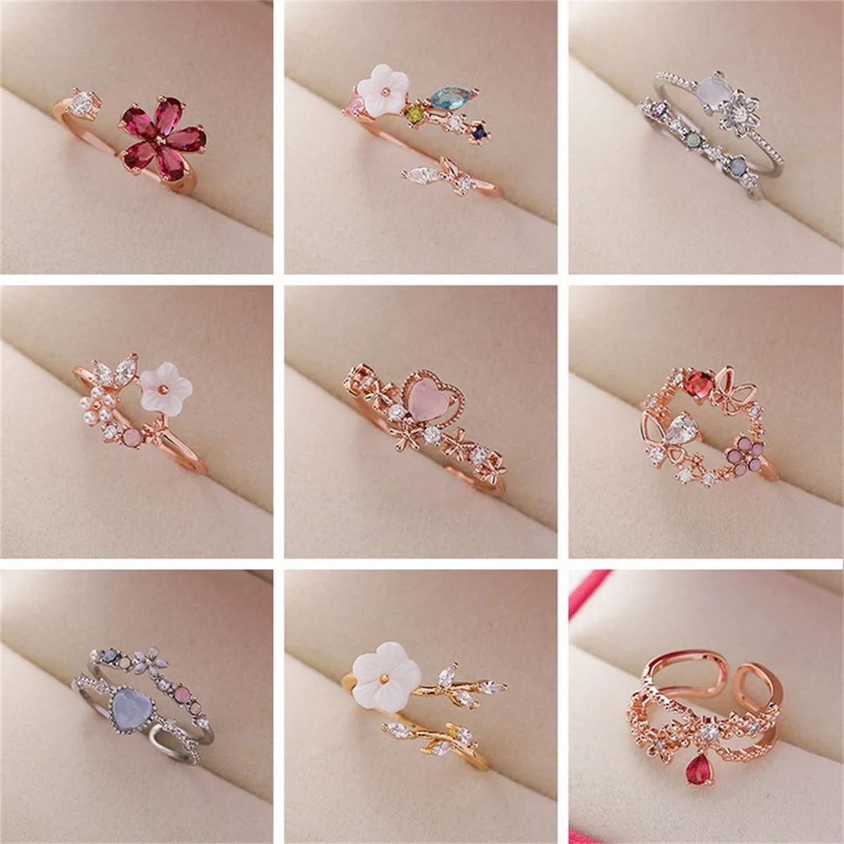 Exquisitos-anillos-de-flores-de-cristal-para-mujer-temperamento-vers ...