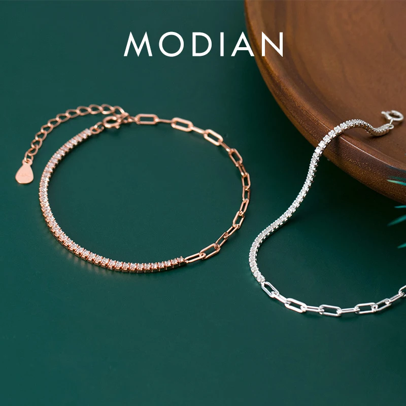Modian Stackable Zirconia Geometric Oval Interlock Genuine 925 Sterling ...