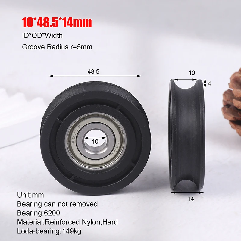 10-48-5-14mm-U-Groove-Track-Guide-Wheel-Roller-R5mm-Pulley-6200-Bearing ...