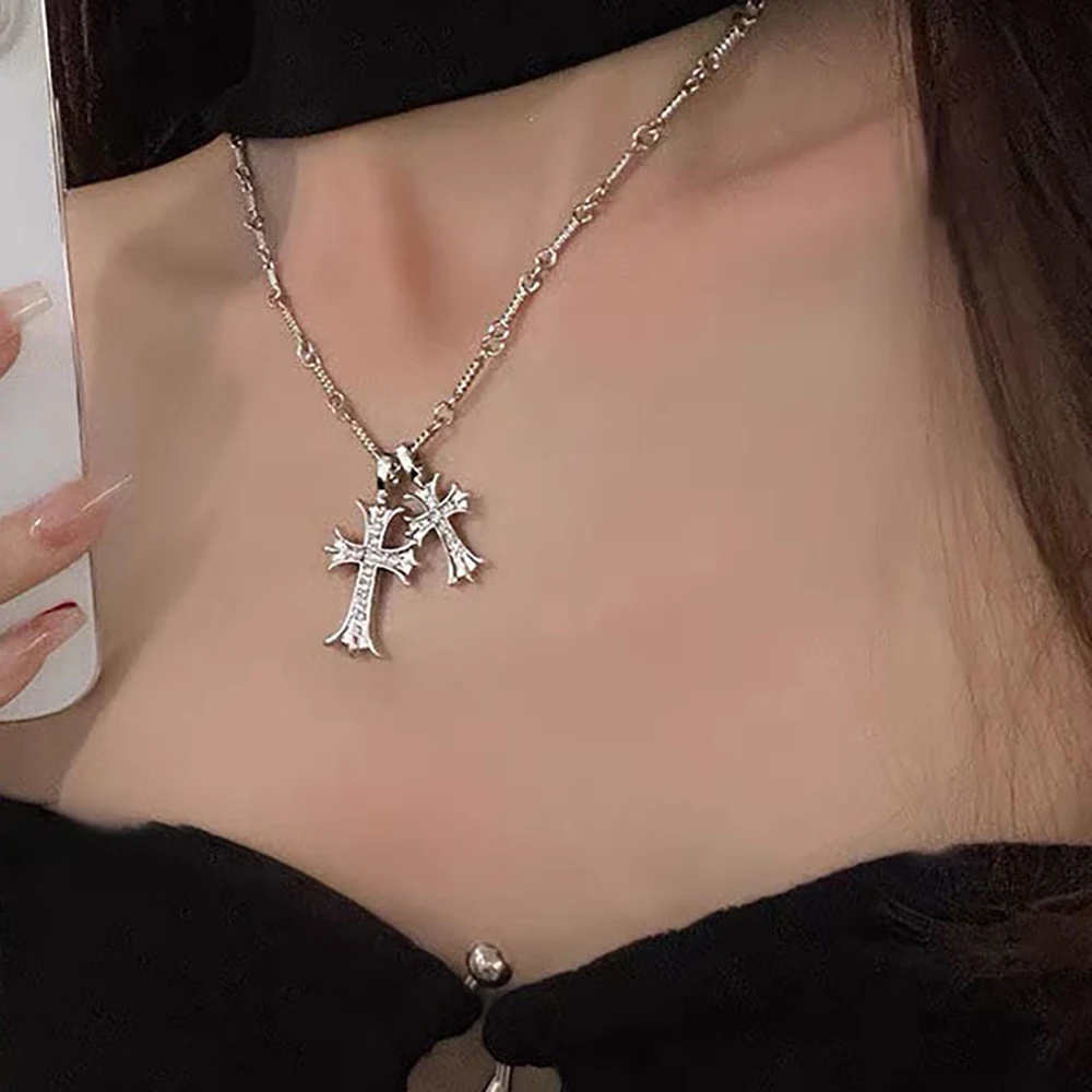 Y2K-Shiny-Exquisite-Double-Cross-Long-Necklace-Jewelry-Birthday-Party ...
