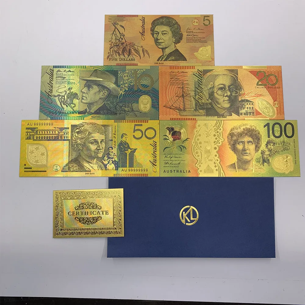 5-pcs-Australia-5-10-20-50-100-AUD-Dollar-Gold-Foil-Banknote-For ...