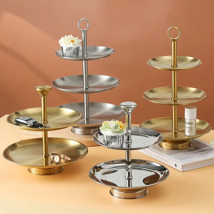 Stainless Steel Three-layer Fruit Tray Afternoon Tea Heart Trays Living ...