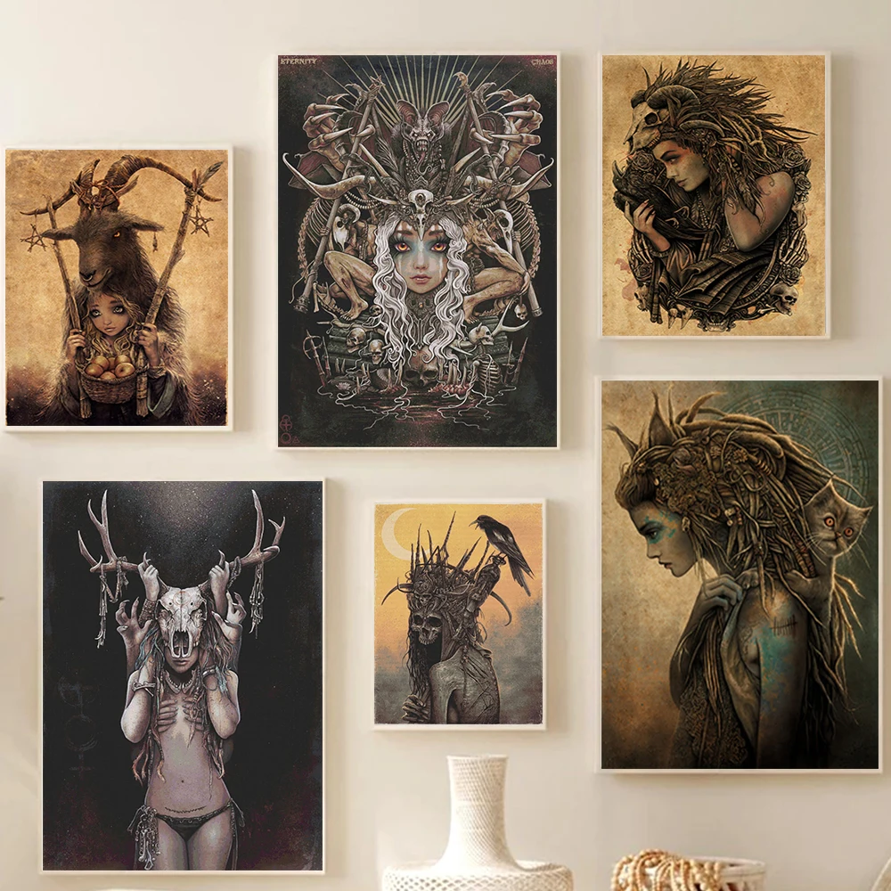 Evil Devil Witchcraft Canvas Painting Wall Art Medusa Shaman Witches ...