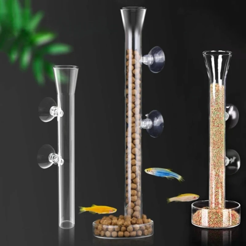 Transparent Glass Feeder Tube Fish Tank Shrimp Snail Food Feeder Bowl ...