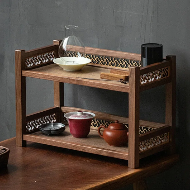 Luxurious-Black-Walnut-Tea-Cup-Rack-Small-Desktop-Antique-Shelf-Chinese ...