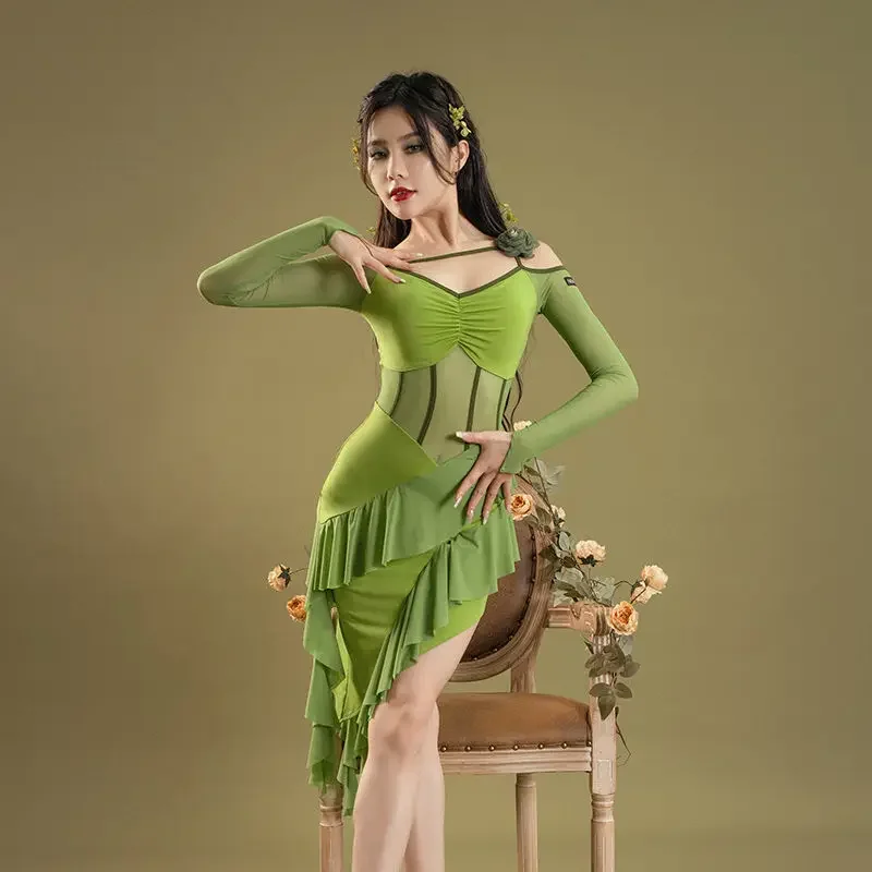 Green-Latin-Dance-Suit-Stage-Costume-Dance-Outfits-Women-Performance ...