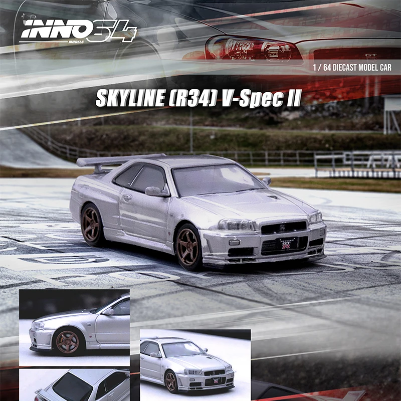 INNO-In-Stock-1-64-Skyline-GTR-R34-V-Spec-II-Silver-Diecast-Diorama-Car ...