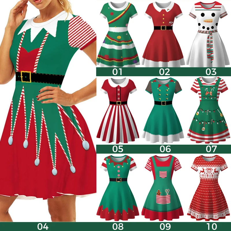 Christmas Dress Women Winter Santa Printed Big Swing Dresses 50S 60S ...
