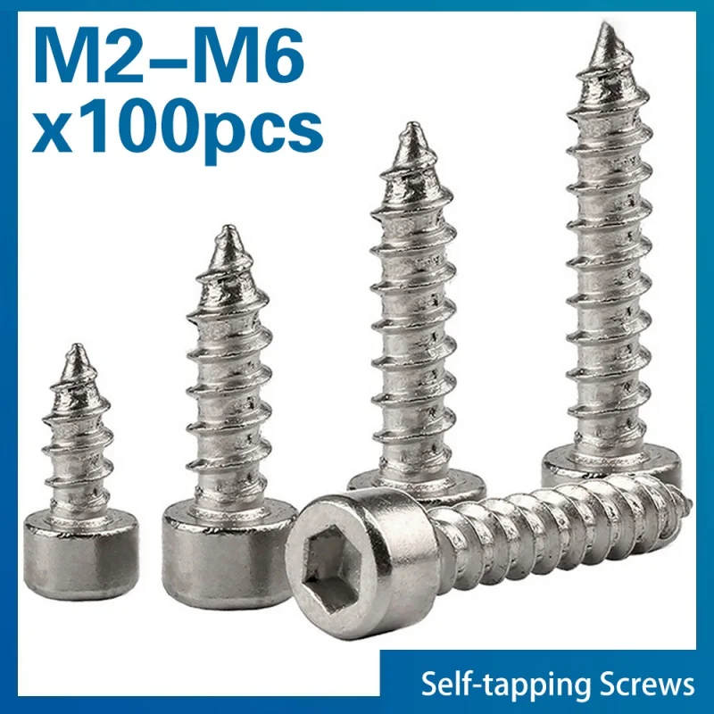 100pcs/lot Hex Hexagon Socket Cap Head Self Tapping Screw Grade 8.8 ...