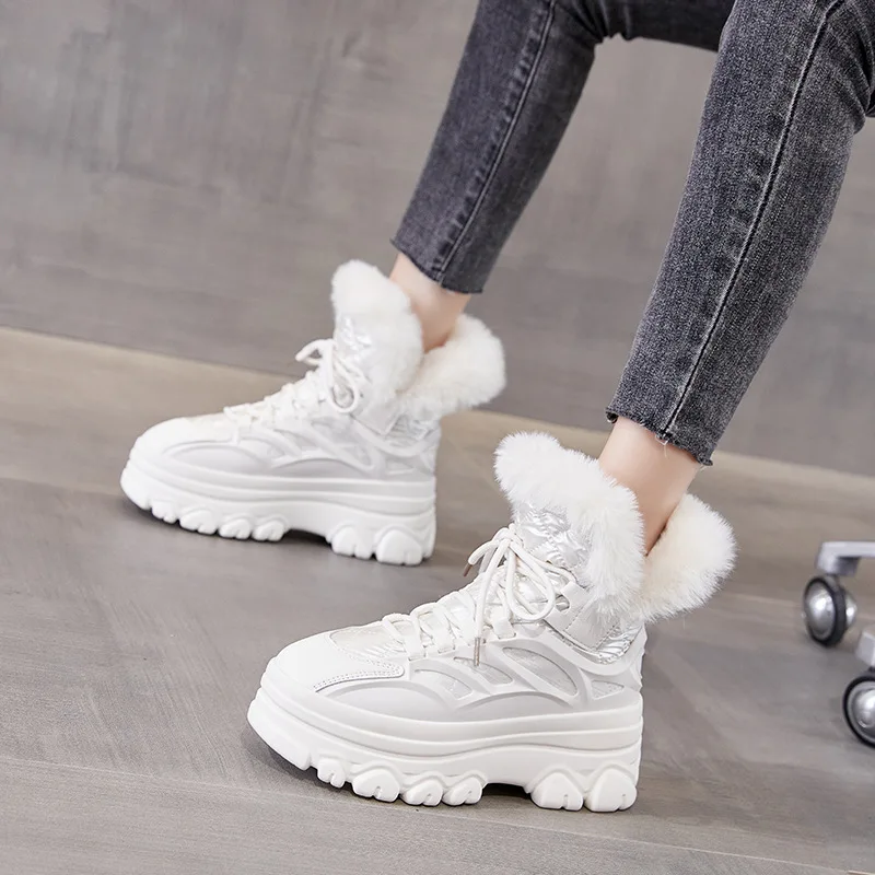 Botas de neve de pelúcia de inverno 2022 nova grossa inferior não deslizamento sapatos de pele ...