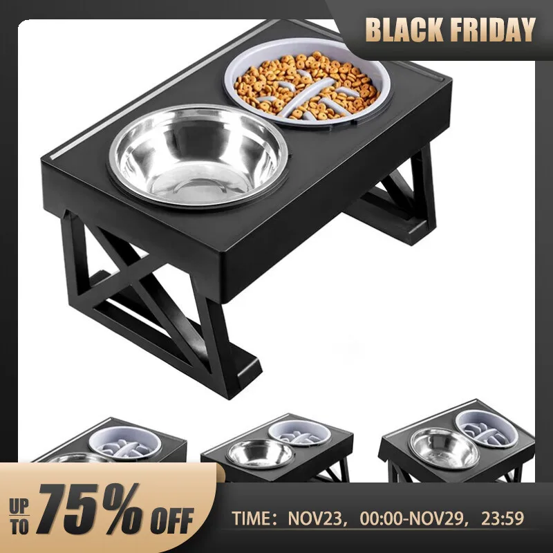 Dog-Double-Elevated-Bowls-Stand-3-Adjustable-Height-Pet-Slow-Feeding ...