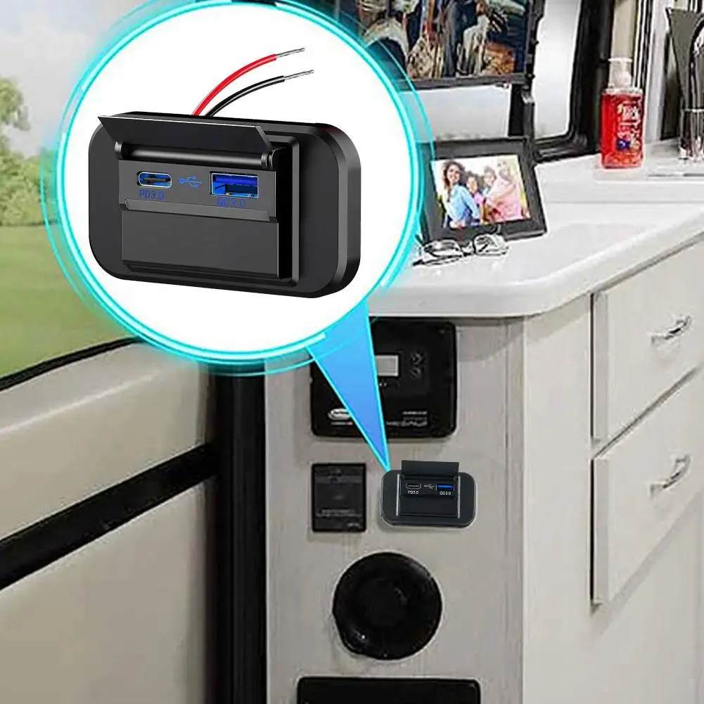 Quick-Charge-PD-Type-C-Dual-USB-Ports-Car-Bus-Charger-Socket-Adapter ...