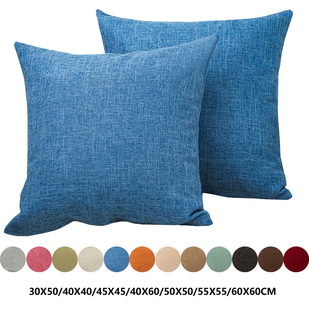 Solid Color Throw Pillow Cover 40X40/45X45 Cozy Linen Home Bedroom ...