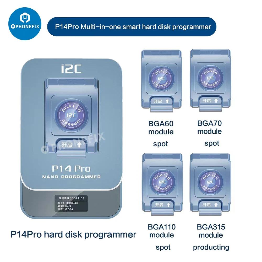 Programador I2C P14 PRO BGA110/70/60/315 PCIE NAND HDD para iPhone 5G 14ProMax, pantalla púrpura ...