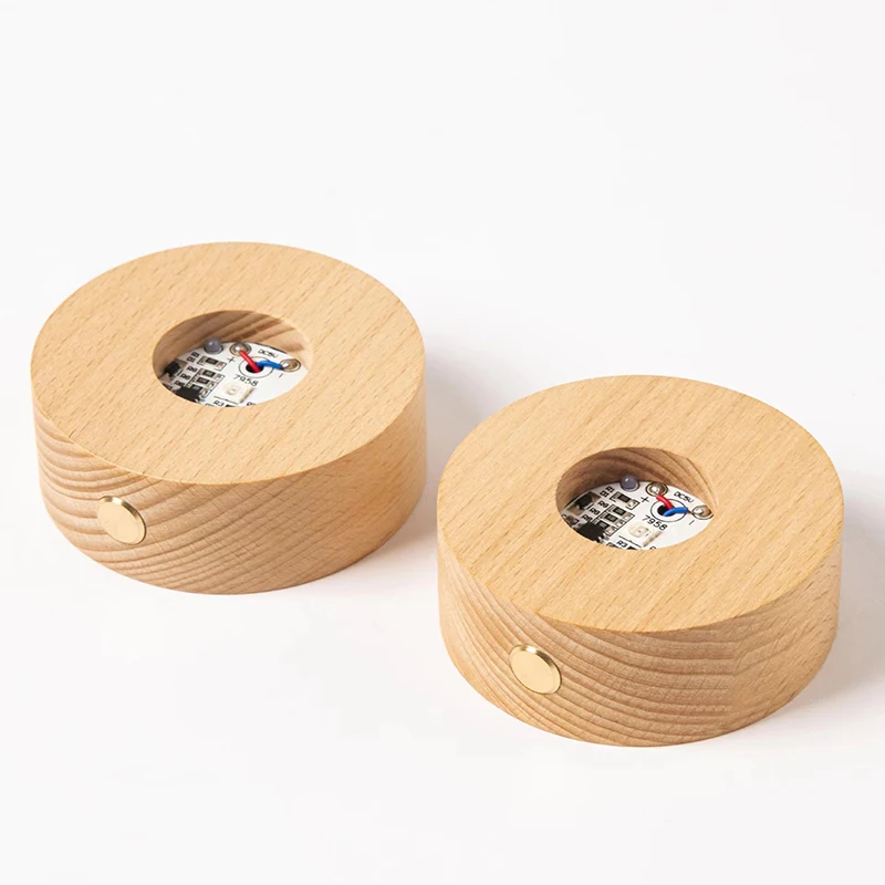 Touch Color Lights Led Lamp Base 8cm 10cm Round Wooden Display Holder ...