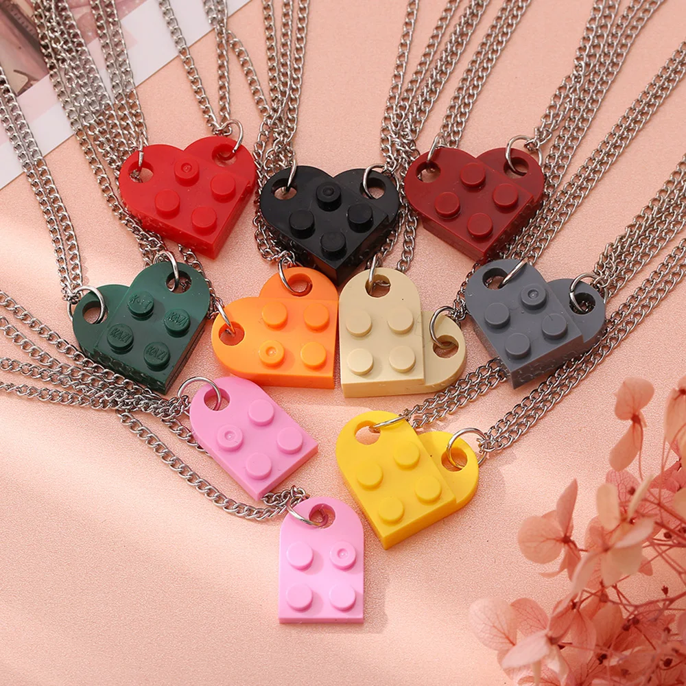 Punk-2Pcs-Heart-Brick-Couples-Love-Necklace-For-Lovers-Women-Men-Lego ...