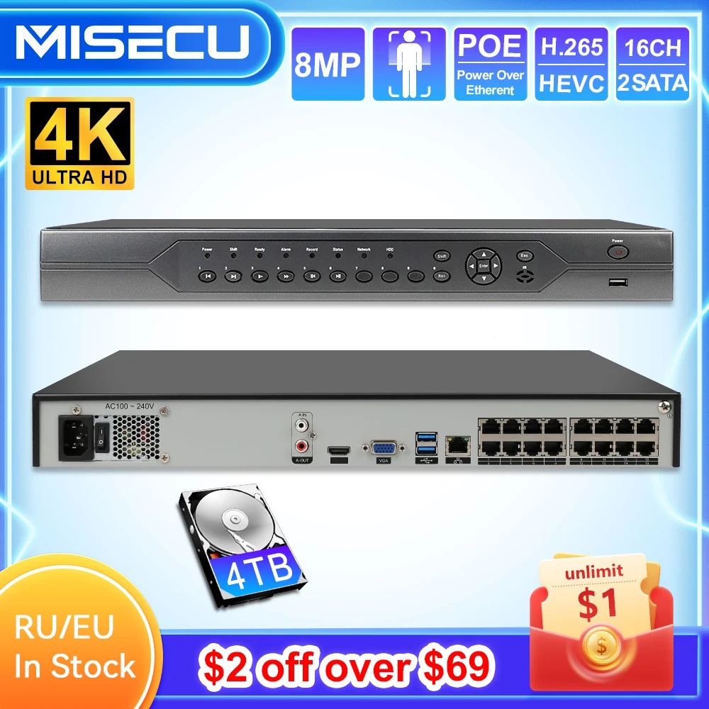 MISECU-H-265-16CH-4K-4568MP-48V-NVR-Real-XMEYE-P2P-Network-Video-for ...