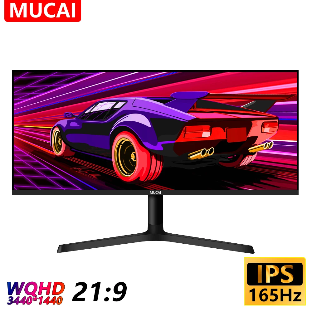 MUCAI-34 인치 모니터, 144Hz 와이드 디스플레이, 21:9 IPS 165Hz WQHD 데스크탑 LED 게이머 컴퓨터 화면, 곡선 아님 DP/3440*1440