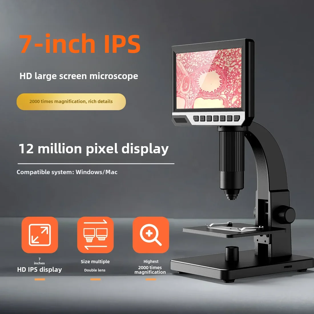 7-inch-High-definition-Digital-Microscope-2000X-Magnification-Large ...
