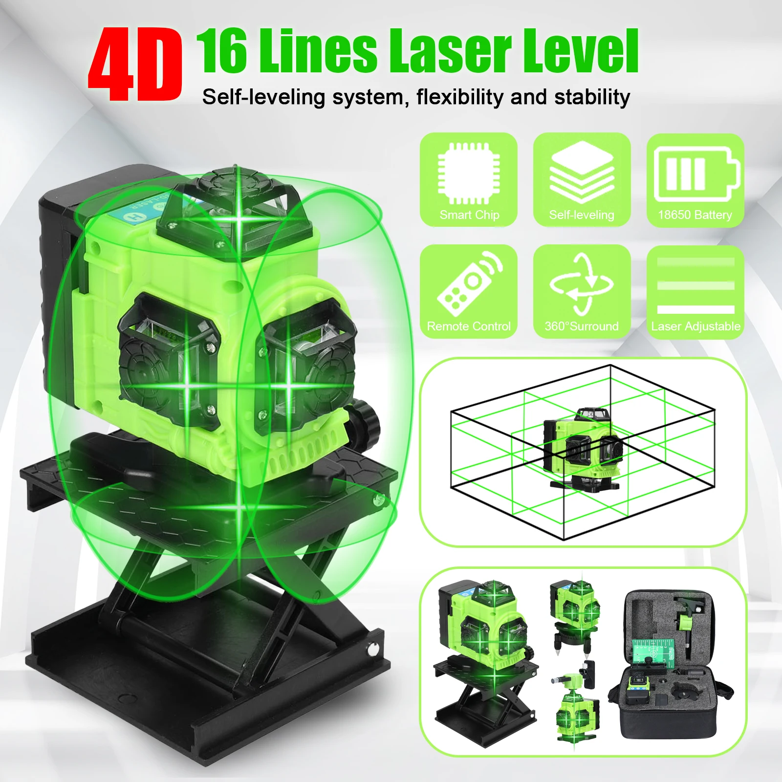 4D-16-Lines-Laser-360-Self-leveling-520nm-Green-Laser-Level-Tool ...