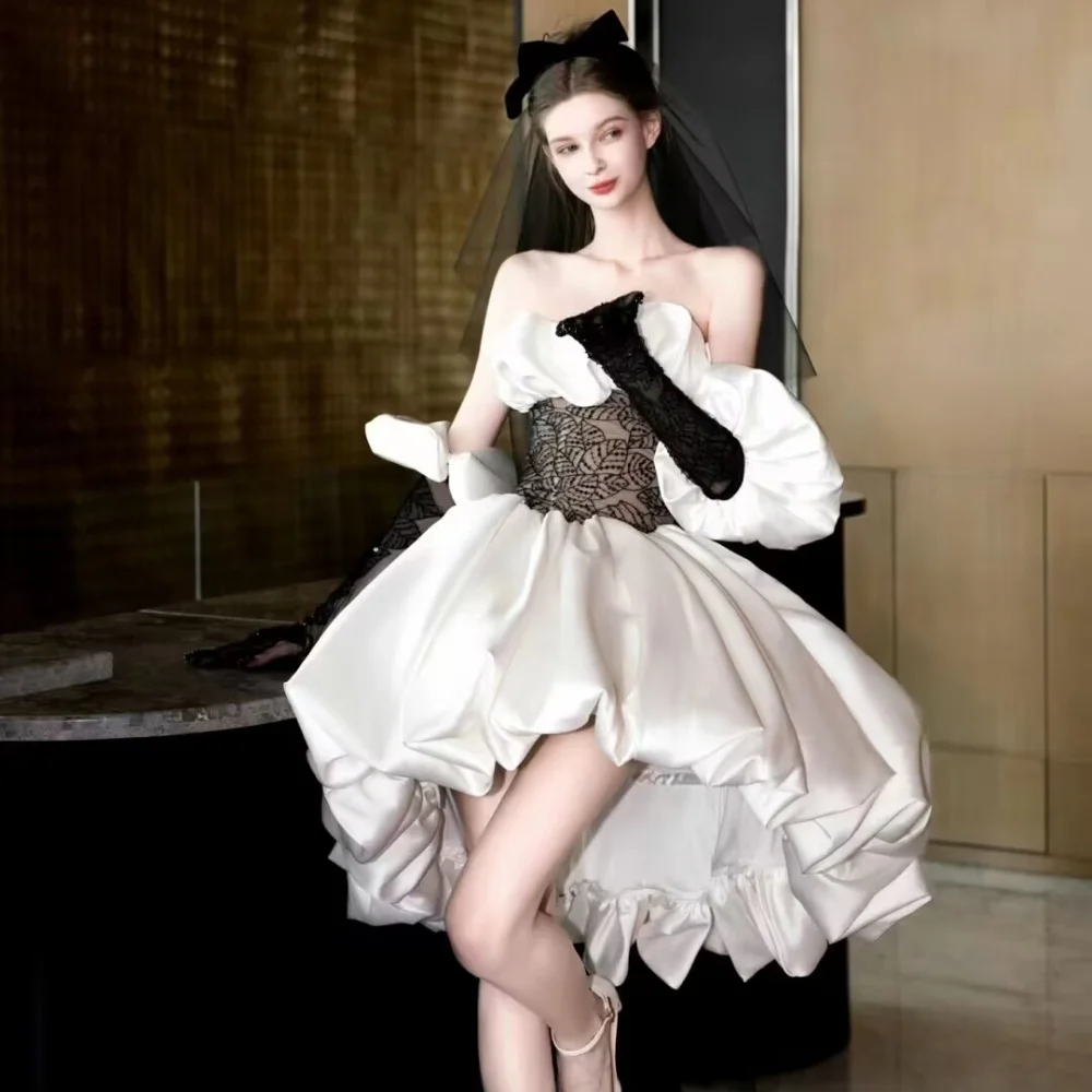 Fashion-Strapless-Ball-Gown-Mini-Cocktail-Dresses-Lace-Satin-Formal ...