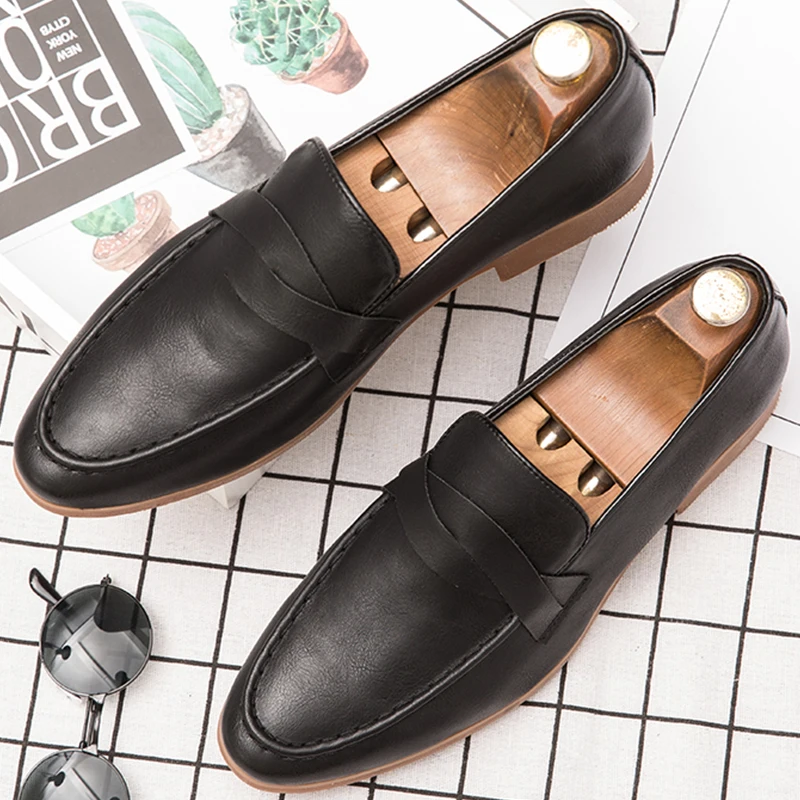 Clássico formal sapatos de couro dos homens escritório mocassins ...