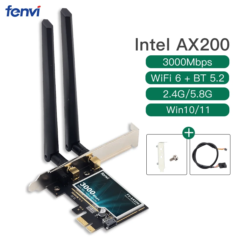 Wi-fi 6 Intel Ax200 3000mbps Wireless Pcie Adapter Desktop Dual Band 2 ...