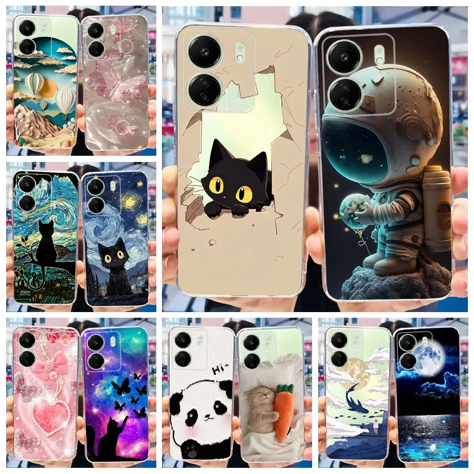 For Xiaomi Poco C65 Case Redmi 13C Luxury Painted Cover Clear Silicone ...