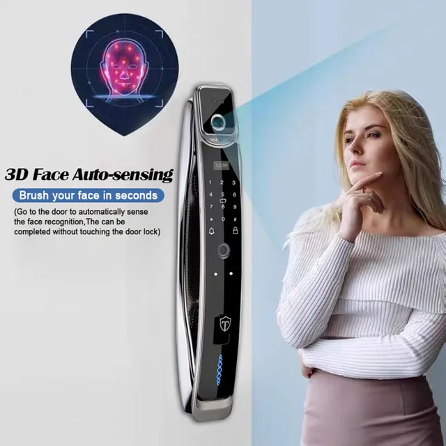 3D Face Real-time Intercom Smart Door Lock Security Face Camera Intelligent Fingerprint Password ...